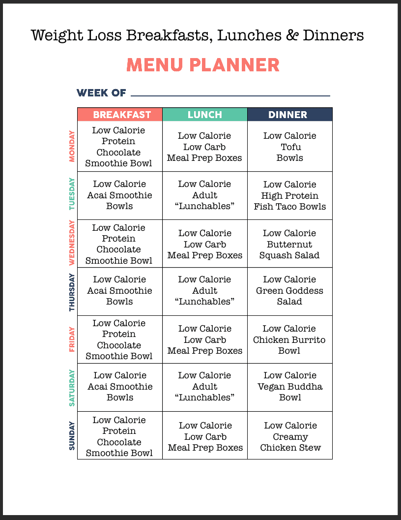 Low Calorie Weight Loss Meal Plans (Updated Weekly)